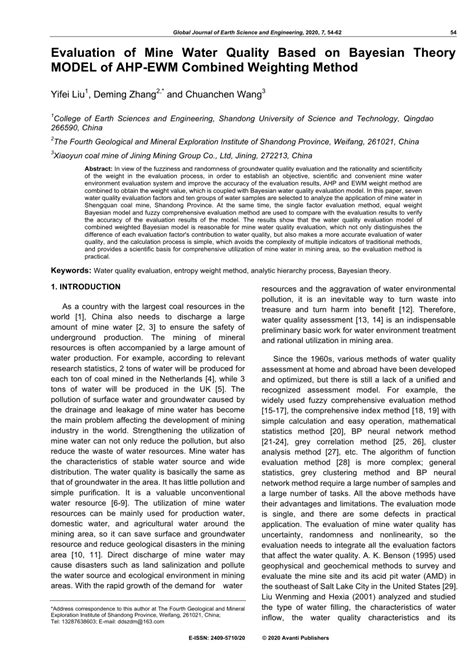 Pdf Evaluation Of Mine Water Quality Based On Bayesian Theory Model