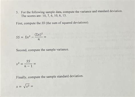 Solved For The Following Sample Data Compute The Variance
