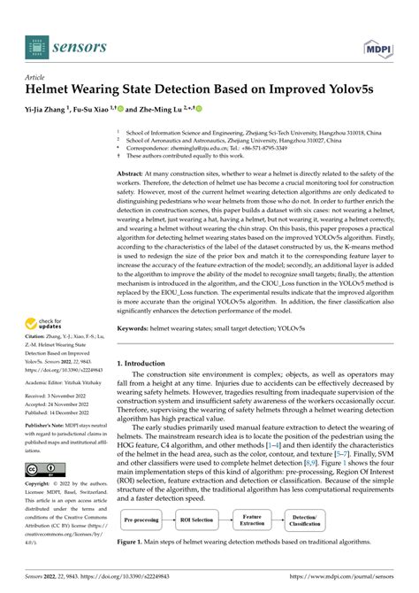 Pdf Helmet Wearing State Detection Based On Improved Yolov5s