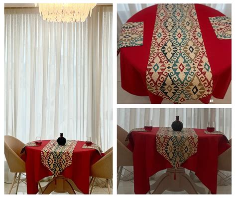 Msa ფარდები And დეკორი ტოსკანური ნაქარგი წითელ ფონზე ️ სუფრის სრული ნაკრები გაყიდვაშია ცალკ