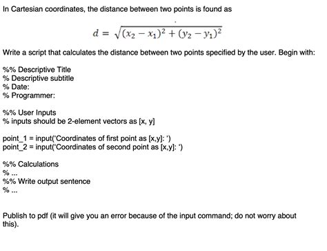 Solved In Cartesian Coordinates The Distance Between Two