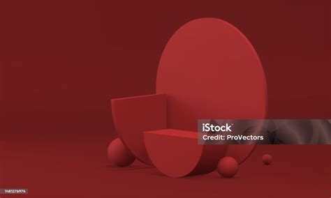 빨간색 3d 받침대 기하학적 구조 불안정한 반원 실린더 벽 최소 디자인 벡터 0명에 대한 스톡 벡터 아트 및 기타 이미지 0