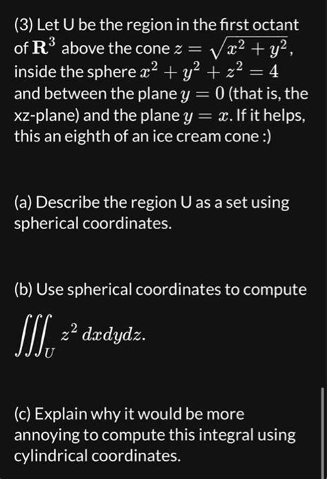 solved 3 let u be the region in the first octant of r3