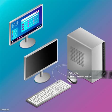 아이소메트리 벡터 일러스트 레이 션에 현실적인 흰색 데스크탑 Pc 3차원 형태에 대한 스톡 벡터 아트 및 기타 이미지 3차원 형태 개념 고정됨 Istock