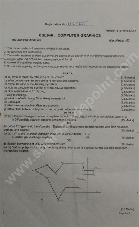 Cse046 Computer Graphics End Term Exam Question Paper Lpu