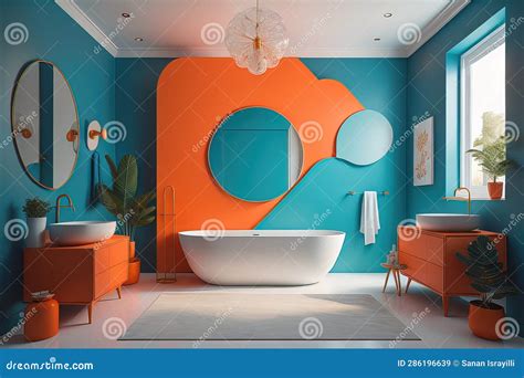 Dark Blue And Orange Bathroom