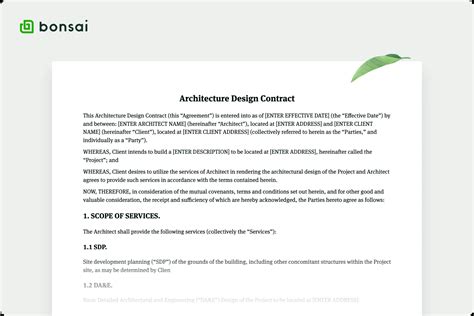 Free Architect Contract Template Free 2024 Updated Bonsai