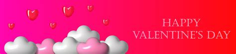 3d 플라스틱 구름 심장이 있는 행복한 발렌타인 데이 텍스트 사랑 벡터 삽화입니다 낭만적 인 엽서 카드 초대장 웹에 대 한 가로 배너 템플릿 3차원 형태에 대한 스톡 벡터