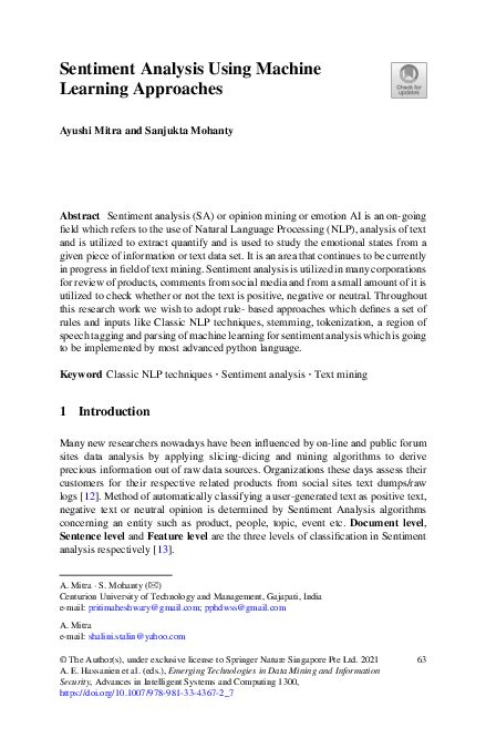 Pdf Sentiment Analysis Using Machine Learning Approaches