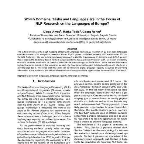 Which Domains Tasks And Languages Are In The Focus Of Nlp Research On The Languages Of Europe