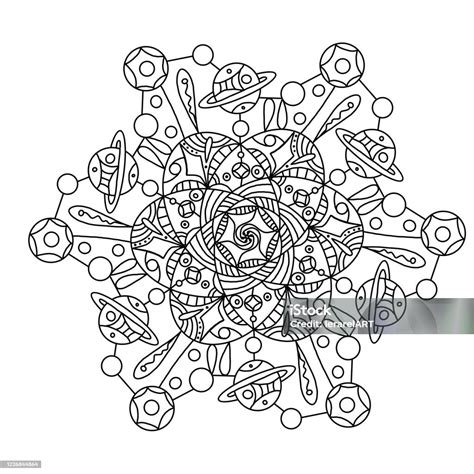 흰색 배경에 만다라 공간 색칠 공부 책입니다 만다라와 벡터 Rnament 초대 카드 민족 장식 요소 부족 보헤미안 스타일 우주 우주 명상 곡선에 대한 스톡 벡터 아트 및