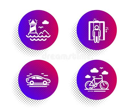 Lighthouse Car And Elevator Icons Set Bike Rental Sign Navigation