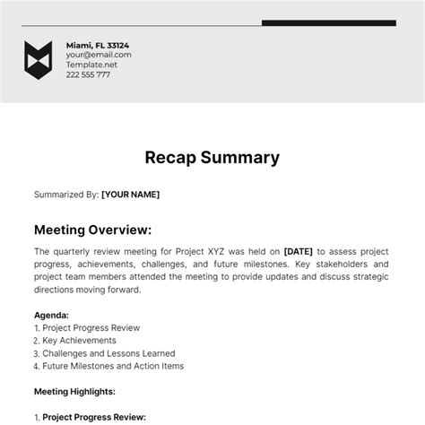 Free Recap Summary Template To Edit Online