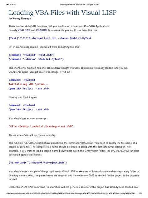 Loading Vba Files With Visual Lisp Pdf Subroutine Visual Basic