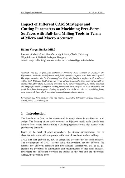 Pdf Impact Of Different Cam Strategies And Cutting Parameters On Machining Free Form Surfaces