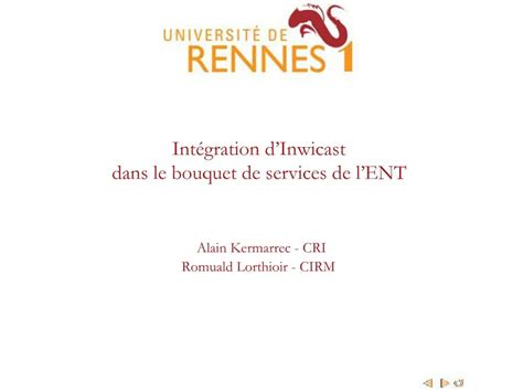 PPT Int Gration D Inwicast Dans Le Bouquet De Services De L ENT Alain