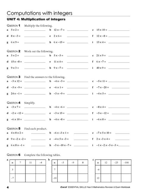 Excel Essential Skills Maths Revision And Exam Workbook 1 Year 8 Pascal Press