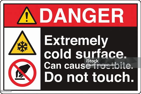 Ansi Z535 안전 표지 마킹 라벨 기호 픽토그램 표준 위험 극도로 차가운 표면은 동상을 유발할 수 있으므로 텍스트 가로 검정색으로 두 개의 기호를 만지지 마십시오 0