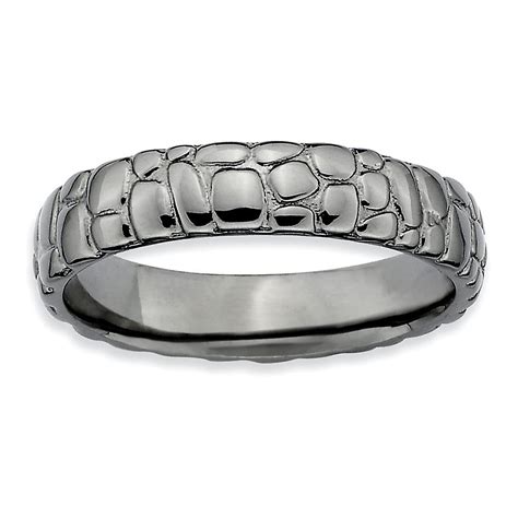 925 Sterling Silver Polished Patterned Ruthenium Plating Stackable