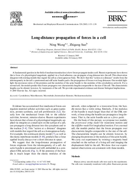 Pdf Long Distance Propagation Of Forces In A Cell