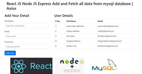 React JS Node JS Express Add And Fetch All Data From Mysql Database Axios Tutorial