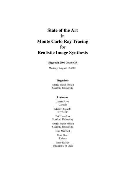 Pdf State Of The Art In Monte Carlo Ray Tracing For Realistic Image Synthesis