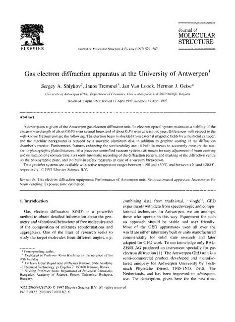 Pdf Gas Electron Diffraction Apparatus At The University Of Antwerpen