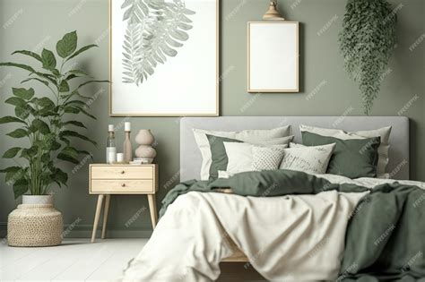 A Stylish Interior Design For A Bedroom Mockups Of The Bed Commode And Headboard Are Made From