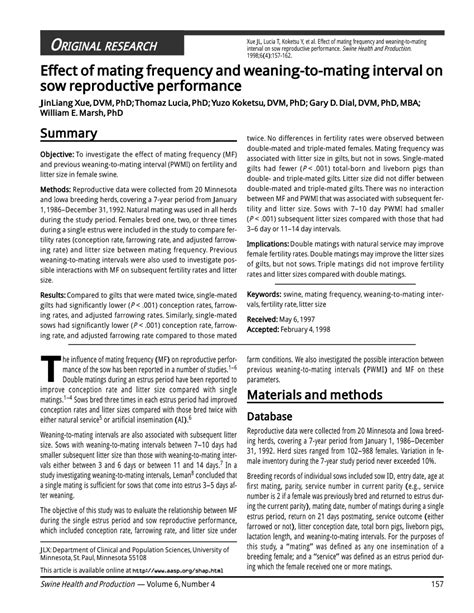 Pdf Effect Of Mating Frequency And Weaning To Mating Interval On Sow