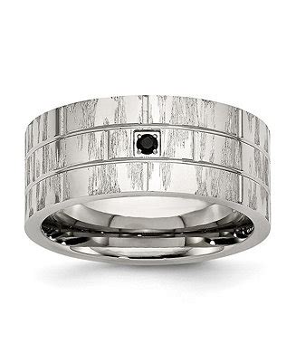 Chisel Stainless Steel Brushed Polished Black Cz 10mm Flat Band Ring