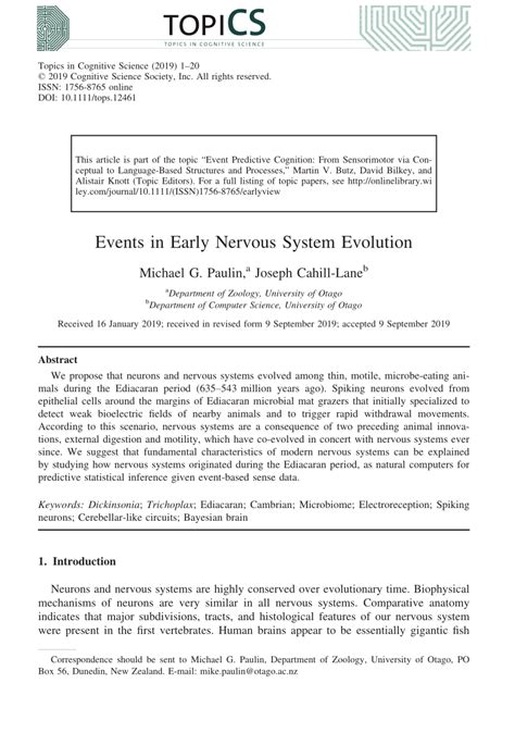 Pdf Events In Early Nervous System Evolution