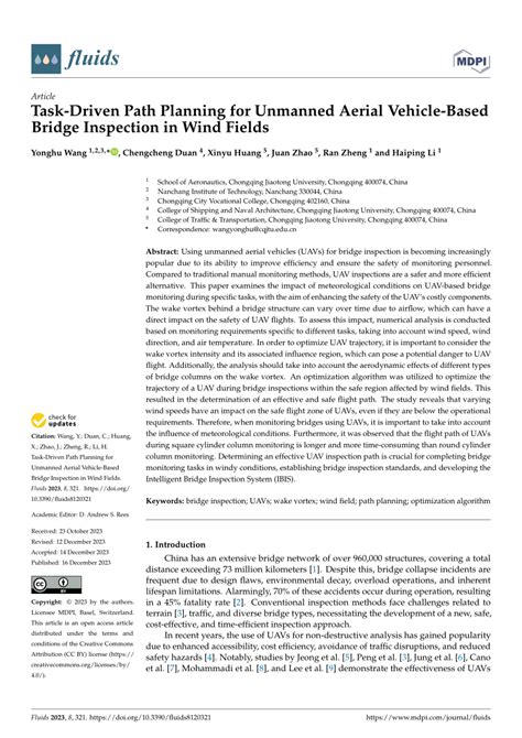 Pdf Task Driven Path Planning For Unmanned Aerial Vehicle Based Bridge Inspection In Wind Fields