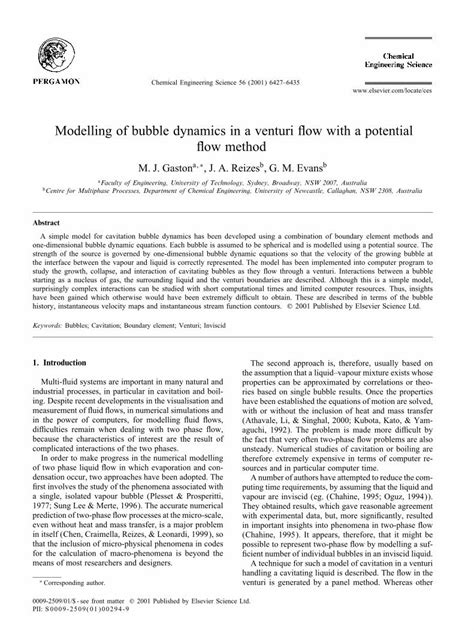 pdf modelling of bubble dynamics in a venturi flow with a potential
