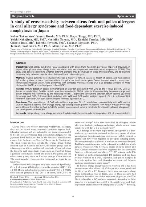 PDF A Study Of Cross Reactivity Between Citrus Fruit And Pollen