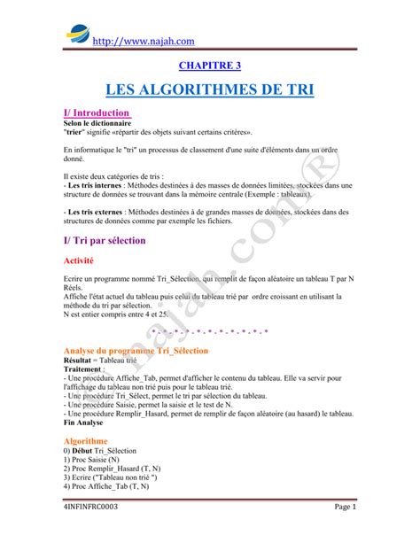Algorithmes De Tri S Lection Et Bulles Cours Pascal