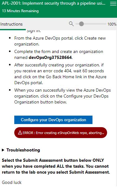 Error Creating Repo In Azure Devops Skill Assessment Microsoft Qanda