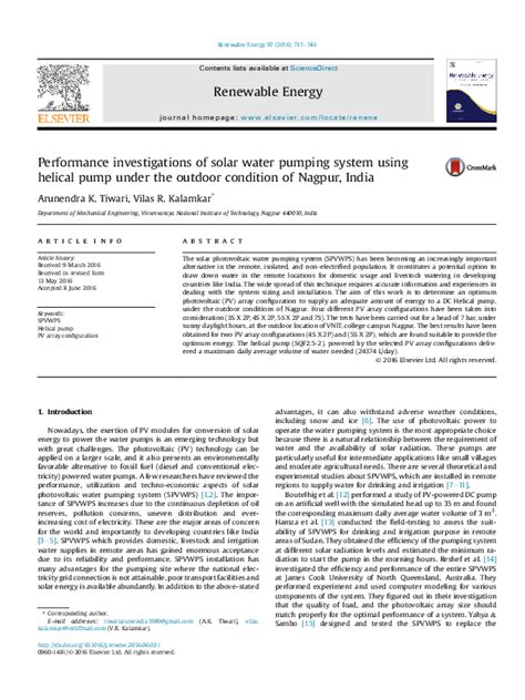 Pdf Optimizing Solar Pumping Systems In Nagpur