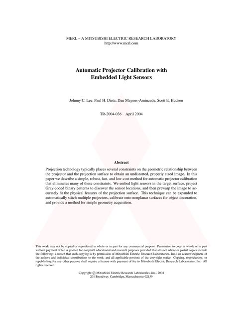 Pdf Automatic Projector Calibration With Embedded Light Sensors