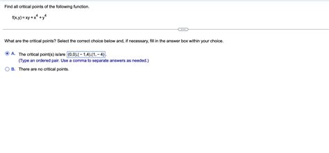 solved find all critical points of the following function