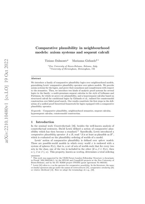 Comparative Plausibility In Neighbourhood Models Axiom Systems And Sequent Calculi Deepai