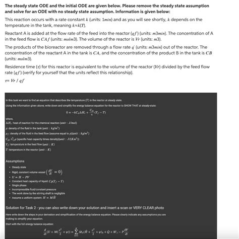 Solved The Steady State Ode And The Initial Ode Are Given