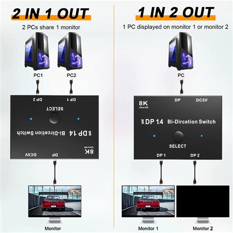 GetUSCart 8K DisplayPort Switch Splitter MLEEDA Bidirectional DP 1 4 Switcher 2 In 1 Out 1 In