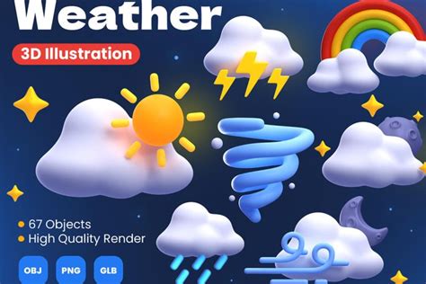 Weather 3D Illustrations 67款趣味3D卡通立体天气预报插图插画png免抠icon图标设计素材 格外视觉