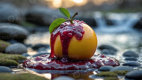Bright Fruit With Dripping Red Sauce In Natural Water Feature 69887317