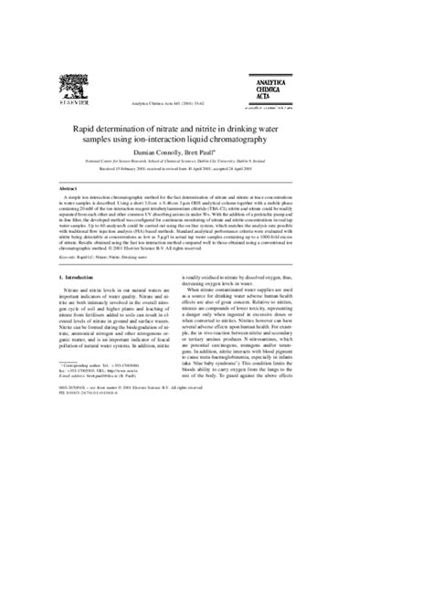 Pdf Rapid Determination Of Nitrate And Nitrite In Drinking Water Samples Using Ion Interaction