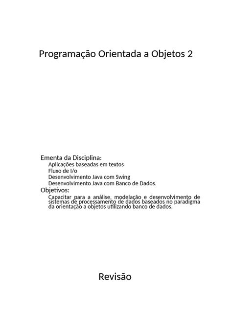 Programação Orientada A Objetos 2 Aula 1 Pdf Programação Orientada A Objetos Classe