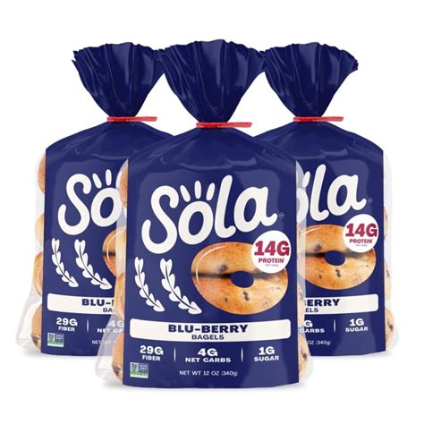 Sola Blu Berry Low Carb Bagels 5g Net Carbs 15g Protein Unsliced No