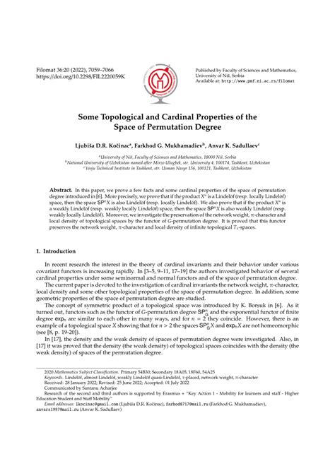 Pdf Some Topological And Cardinal Properties Of The Space Of