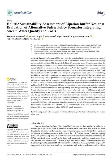 Pdf Holistic Sustainability Assessment Of Riparian Buffer Designs Evaluation Of Alternative