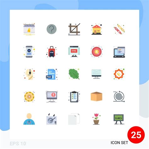 Mobile Interface Flat Color Set Of 25 Pictograms Of Candy House Coding Home Programing Editable